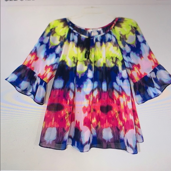 Milly | Tops | Milly Top Chiffonszm Colors Red Yellow Blue White | Poshmark